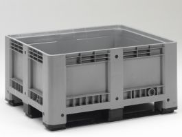 Plastic Pallet Box on 3 Skids, 1200x1000x600 mm, 430 litres, Grey | ENGELS