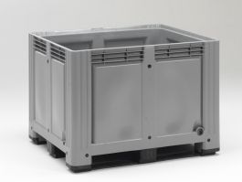 Plastic Pallet Box on 3 Skids, 1200x1000x870 mm, 760 litres, Grey | ENGELS