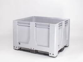 Plastic pallet box 1200x1000x760 mm, 610 L. food grade, 3 skids, grey ...