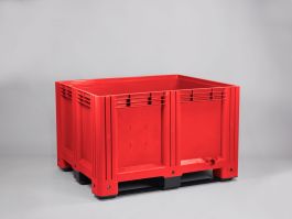 Plastic pallet box 1200x1000x780 mm, 610 L., 3 skids, food grade, red ...