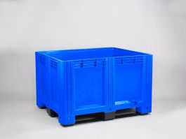 Plastic pallet box 1200x1000x780 mm, 610 L., 3 skids, food grade, blue ...