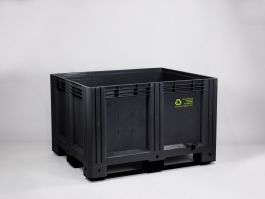 Plastic pallet box 1200x1000x780 mm, 610 L., 3 skids, dark-grey ...