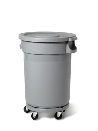 Round waste container, 80 l, 460x570x780 mm with clamp lid, on wheels ...