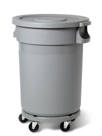 Round waste container, 120 l, 460x570x820 mm with clamp lid, on wheels ...